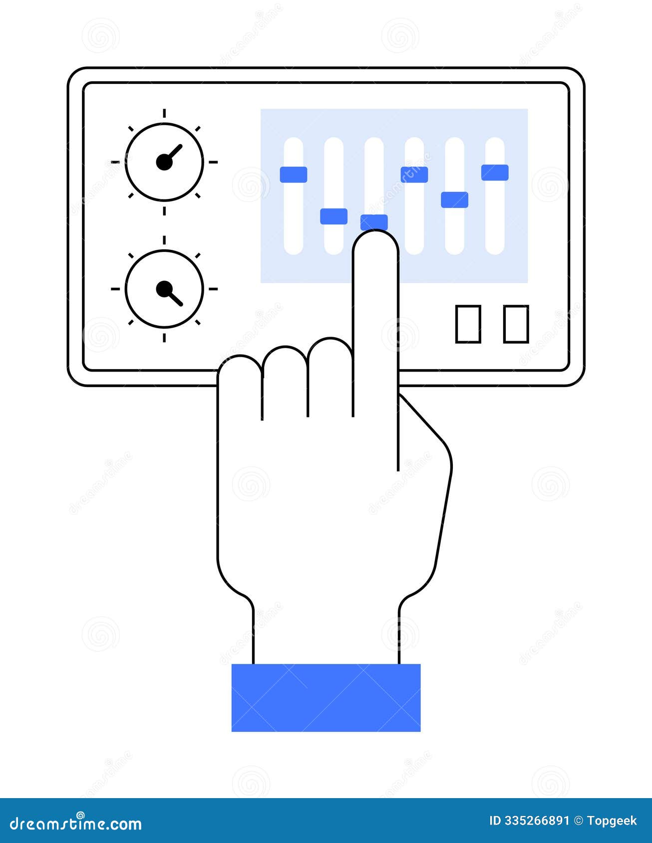 Hand Adjusting Settings on Audio Control Panel Dials and Sliders for ...