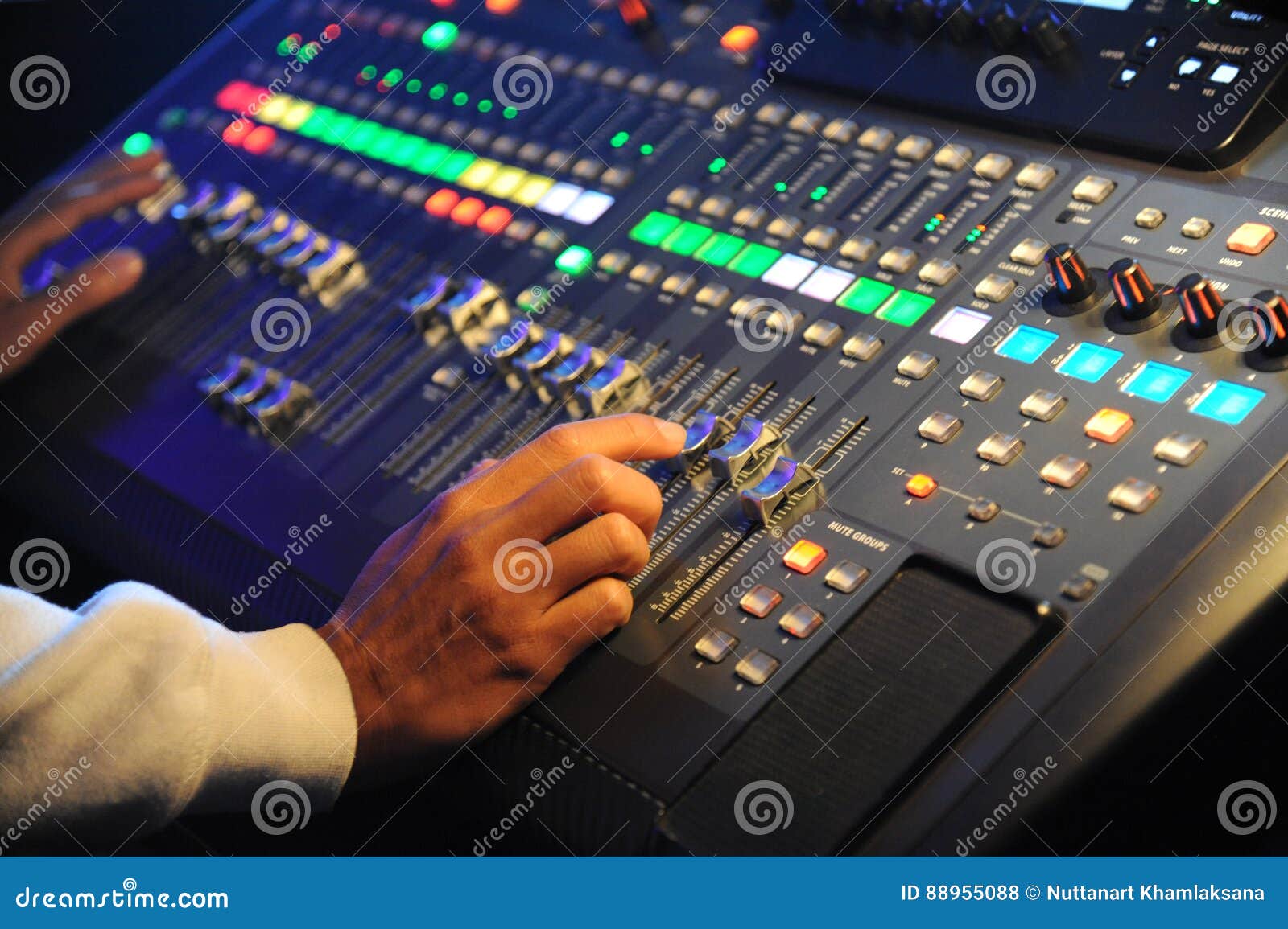 Hand adjusting sound mixer stock photo. Image of electronic - 88955088