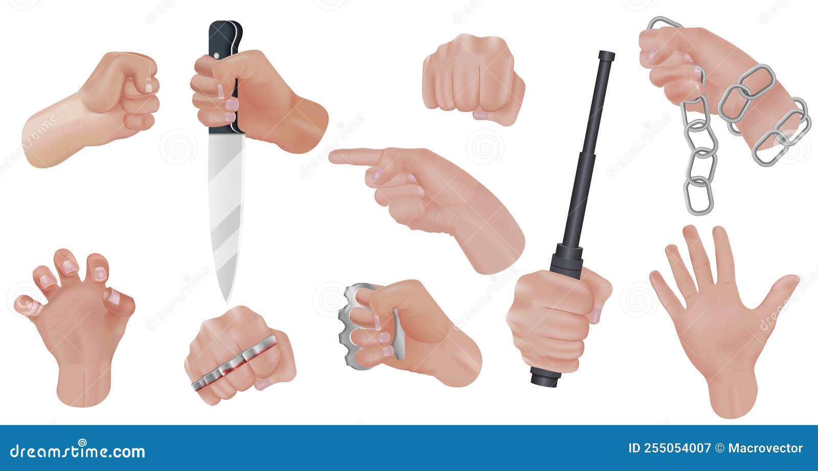 Hand Agression Realistic Icon Set Stock Vector - Illustration of power ...