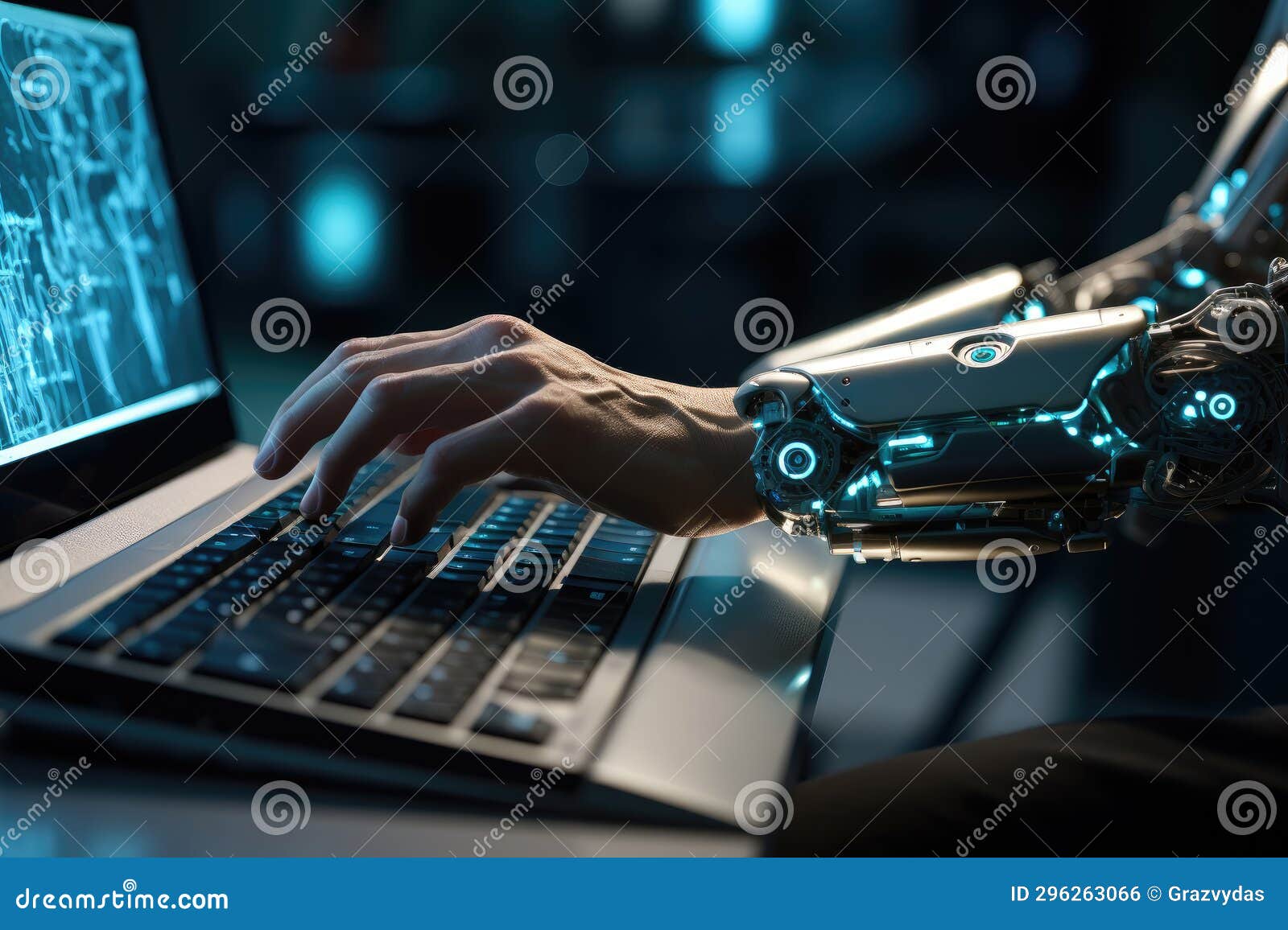 Hand Of A Ai Or Robot Is Using The Keyboard Of An Computer Or Laptop ...