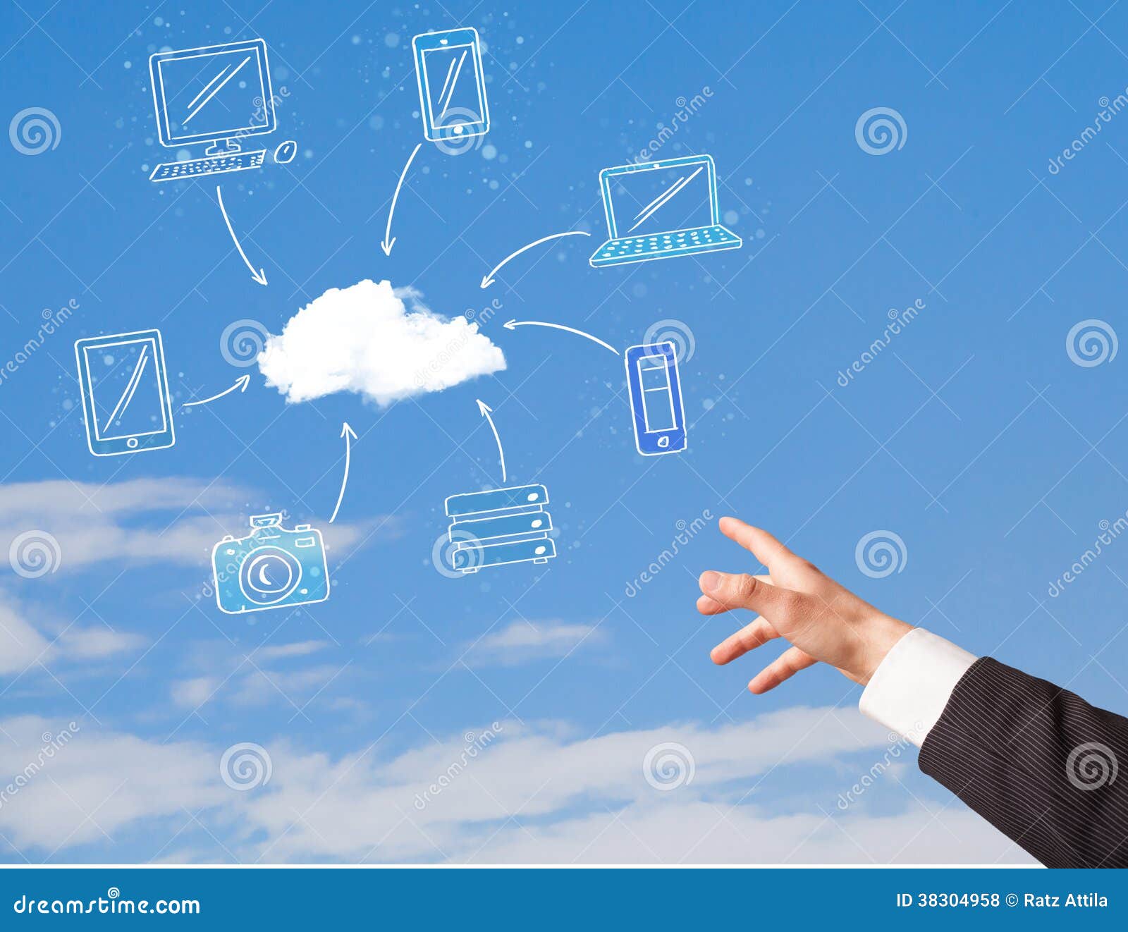 Hand Aiming at Cloud Computing Concept Stock Photo - Image of link ...