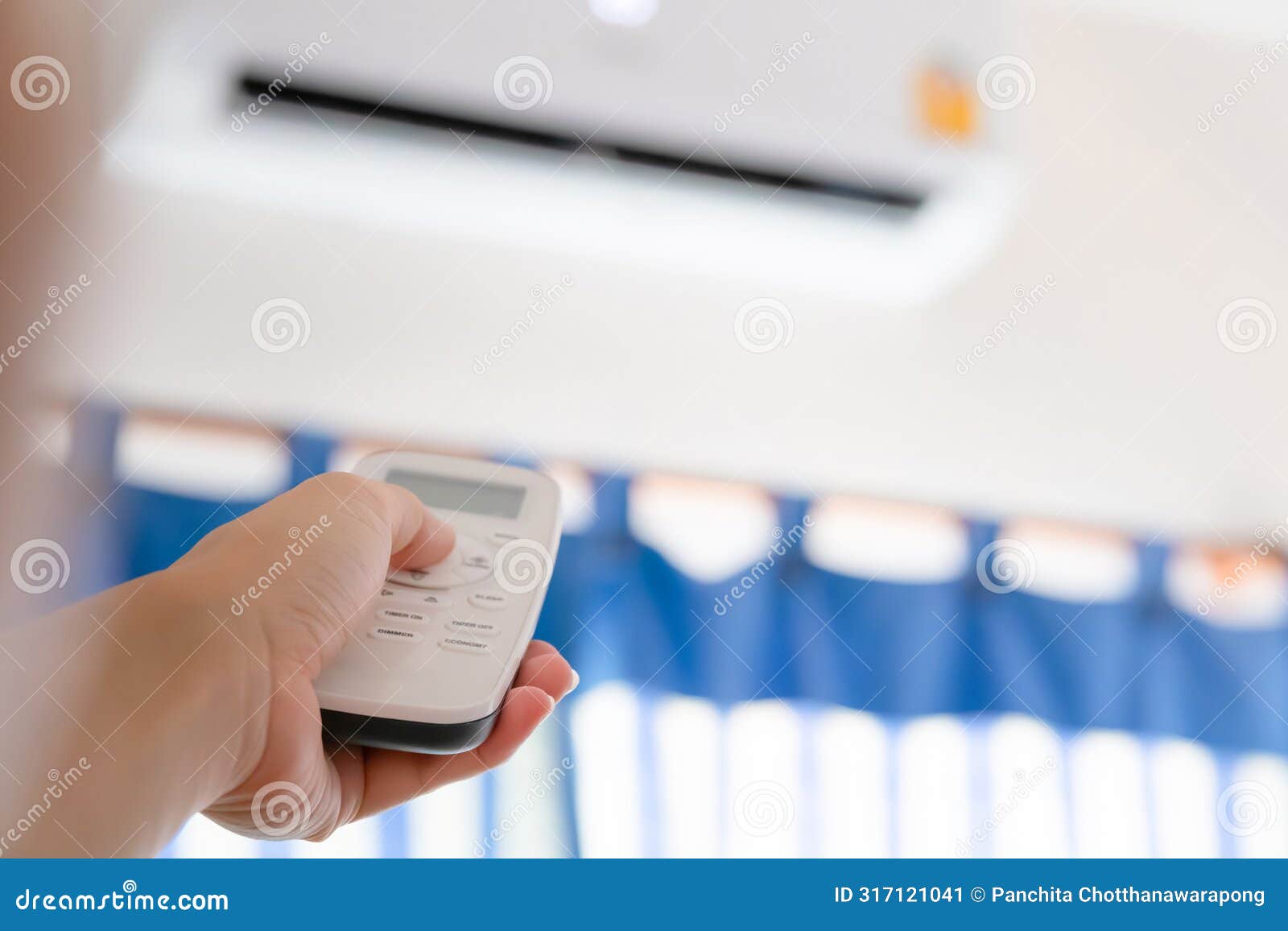 Hand with Air Conditioner Remote Controller, Woman Holding Remote Air ...