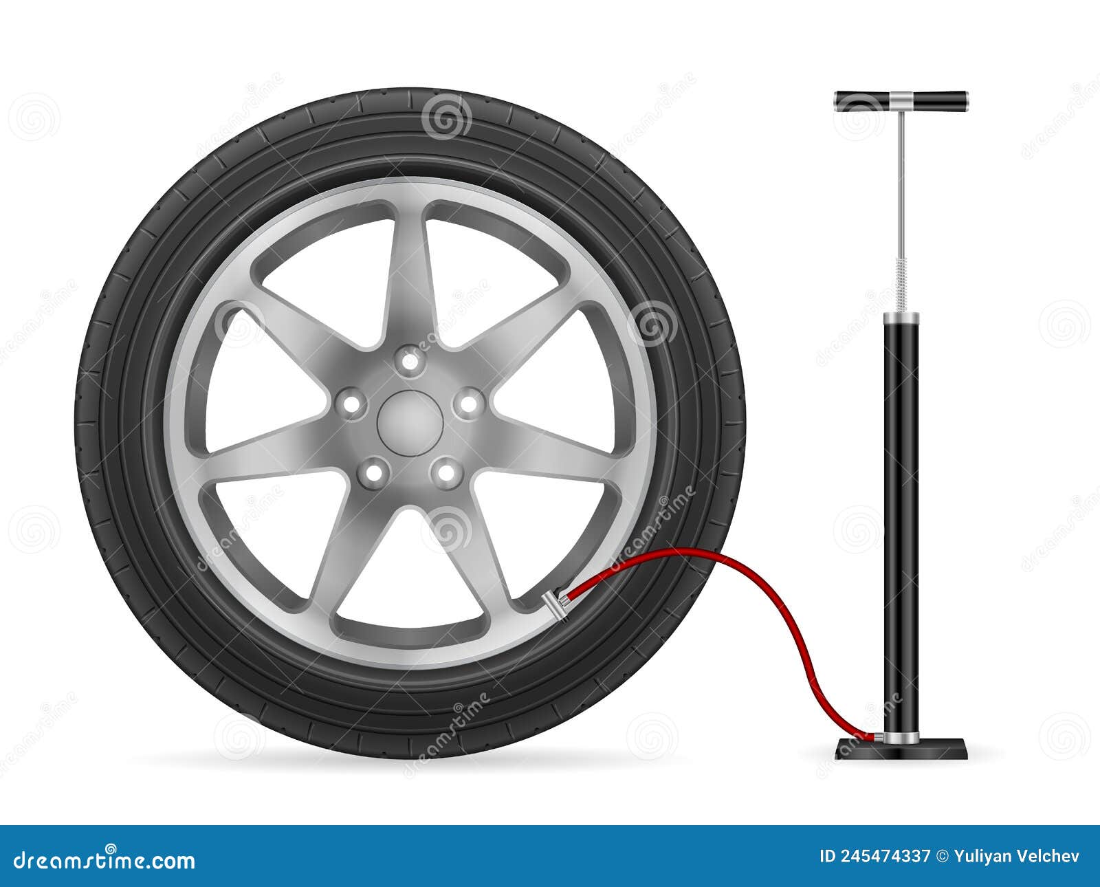 Hand air pump and tire stock vector. Illustration of manual - 245474337
