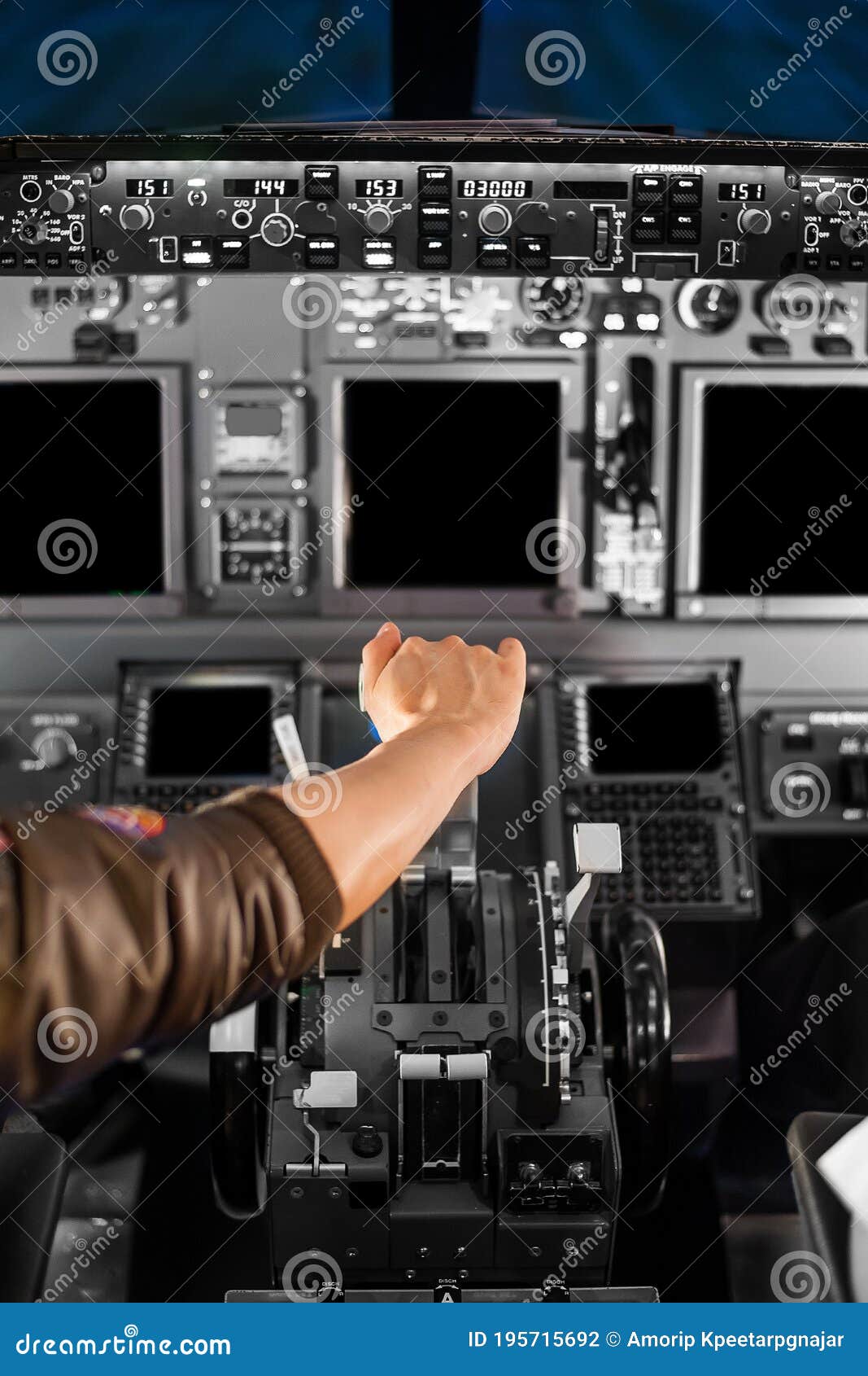 Hand on Airplane Cockpit Thrust Levers Stock Photo - Image of altitude ...