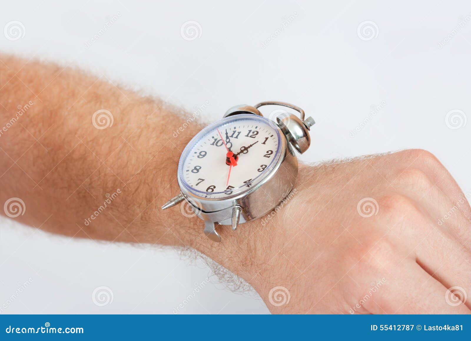 Hand with Alarm clocks stock image. Image of business - 55412787