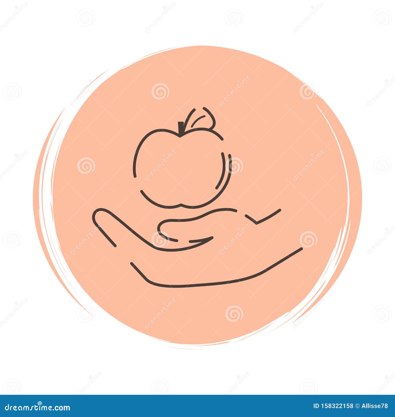 Hand with Apple Icon Logo Vector Illustration on Circle with Brush ...