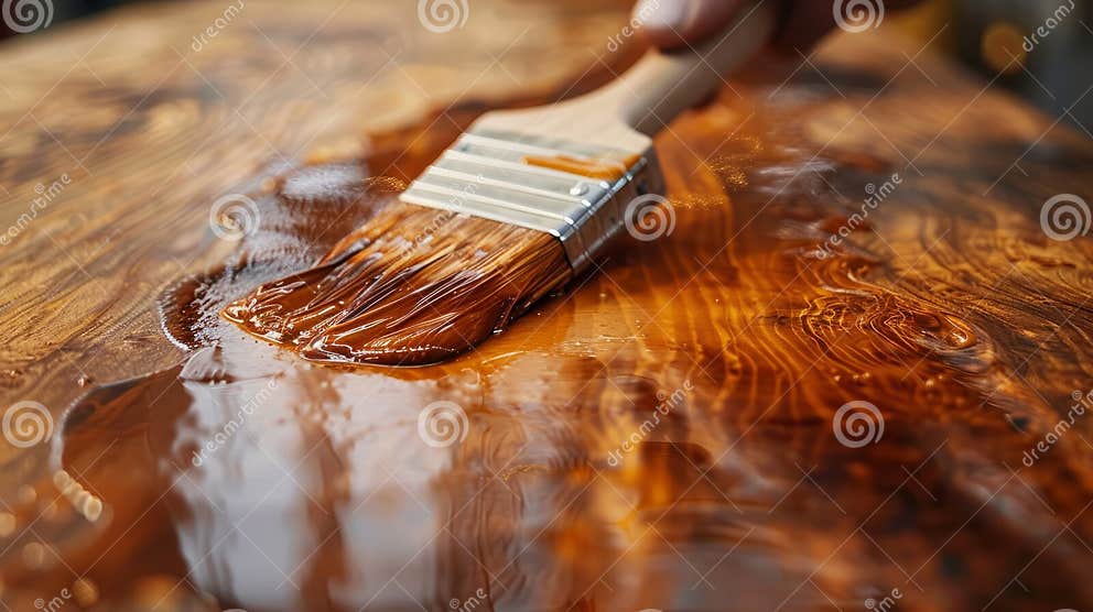 Hand Applying Varnish on a Wooden Surface Stock Image - Image of ...