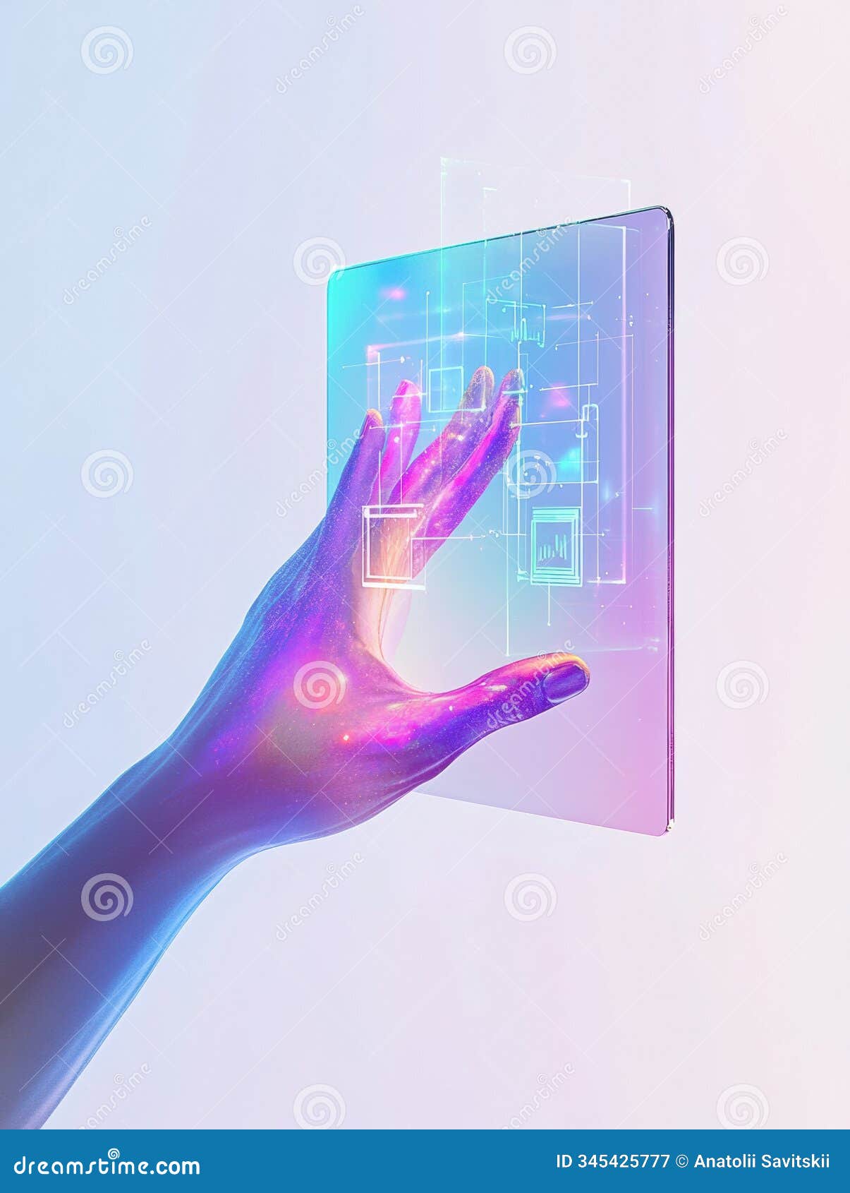 A Hand Approaches a Translucent Display Featuring Various Settings and ...