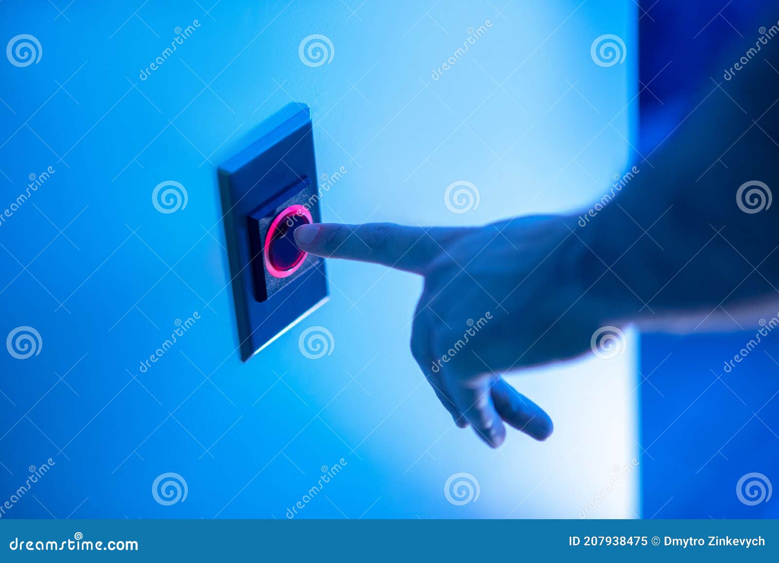 Hand Approaching Button on the Wall Stock Image - Image of attentive ...