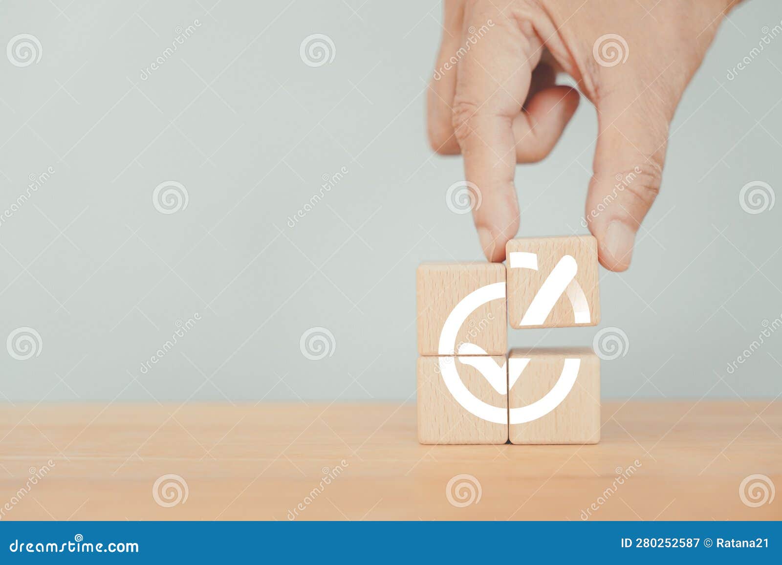 Hand Arranged Wood Cube Blocks With Safety At Workplace Icon For ...