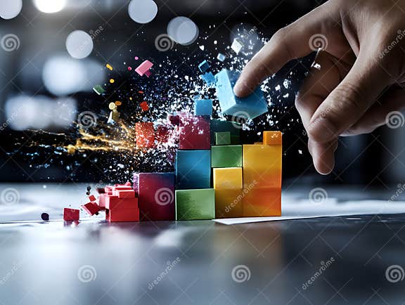 Hand Arranging Colorful Blocks in Dynamic Explosion Symbolizing ...