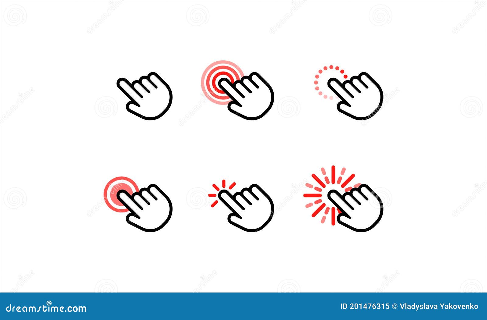 Hand and Arrow Computer Mouse Cursor Pointer Icons Set. Waiting, Loading. Target Clicks, Arrow ...