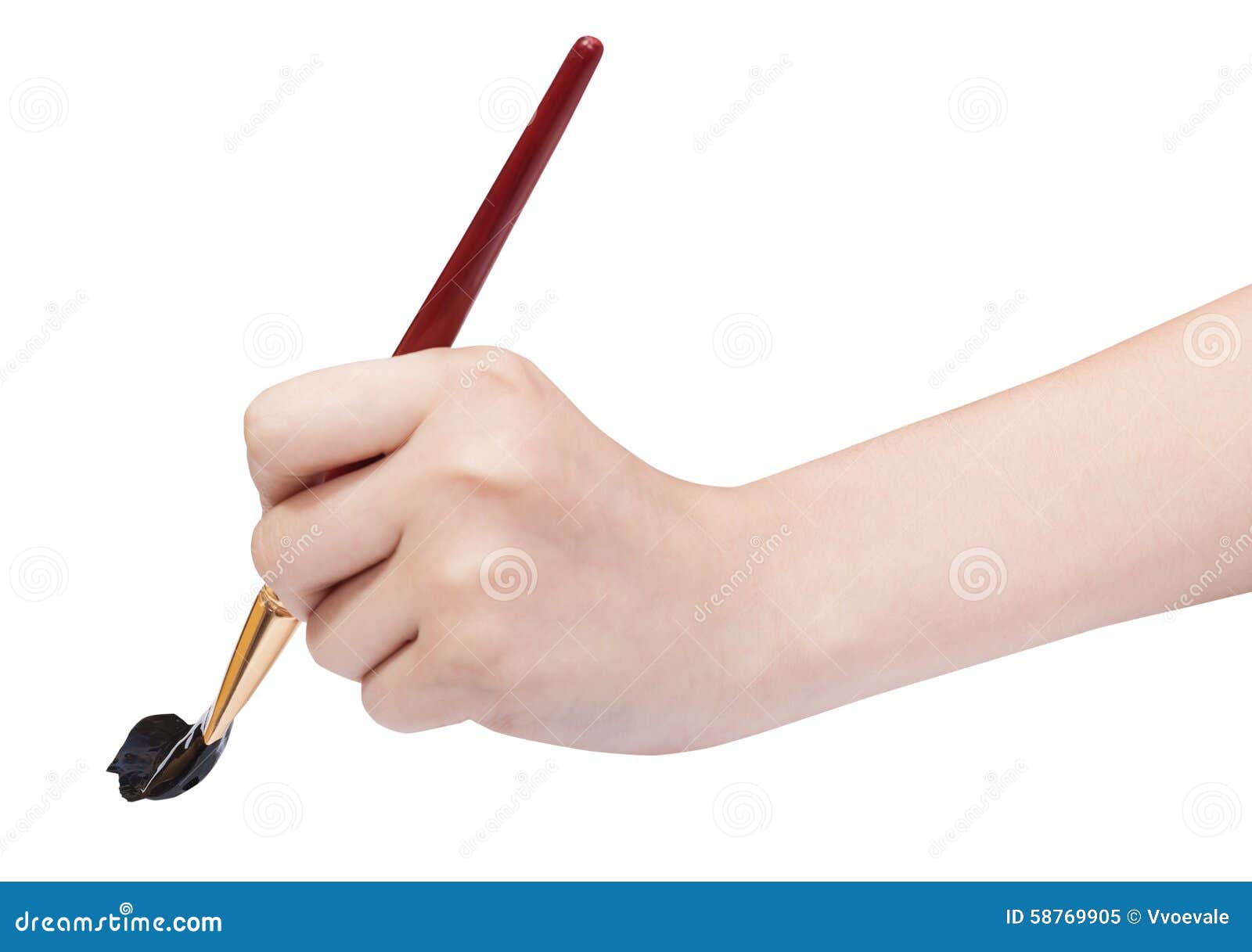 Hand with Artistic Flat Paintbrush Paints in Black Stock Image - Image ...