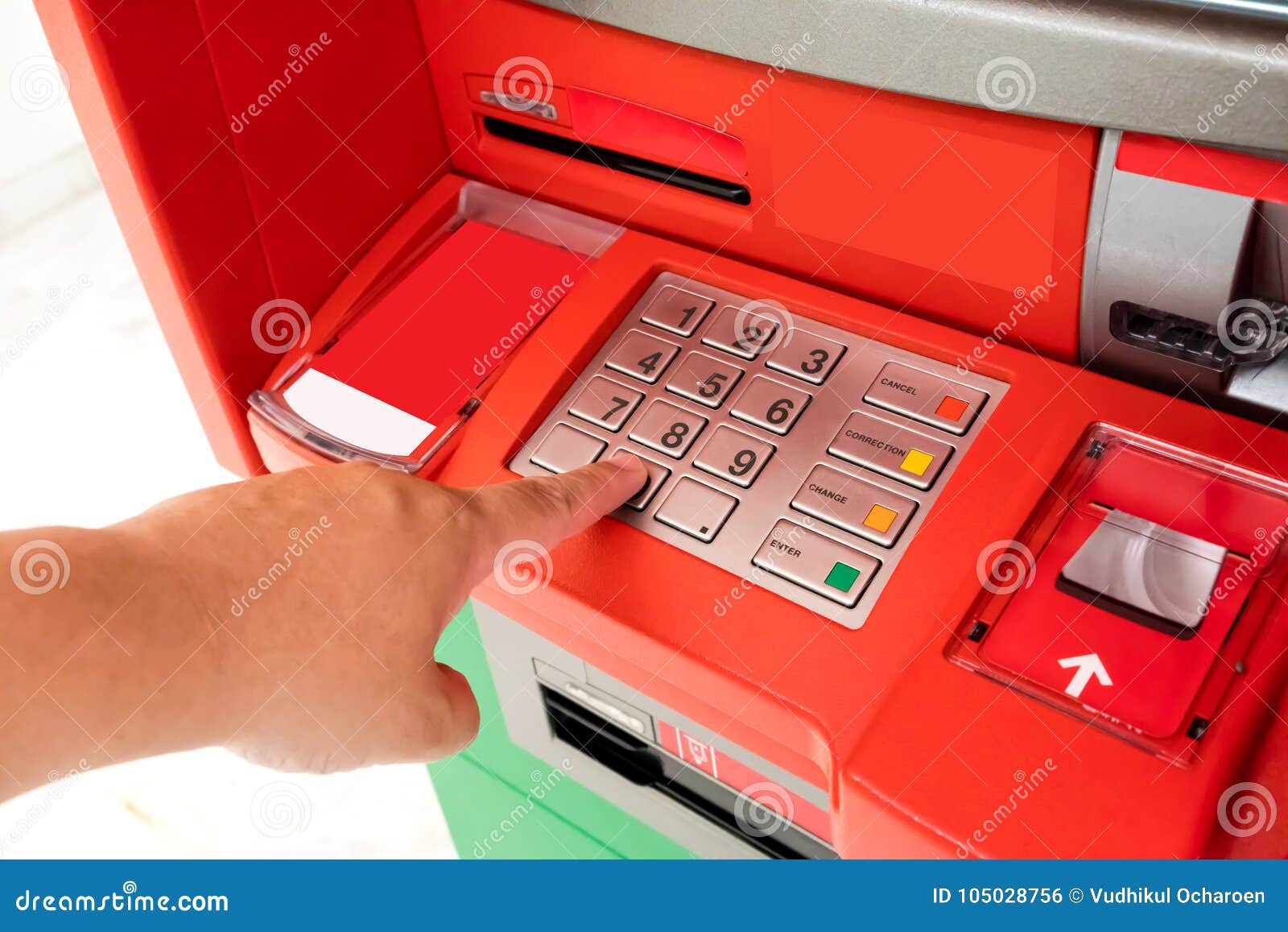 Hand of Asian Man Pressing Digit Buttons on ATM Machine. Stock Photo ...