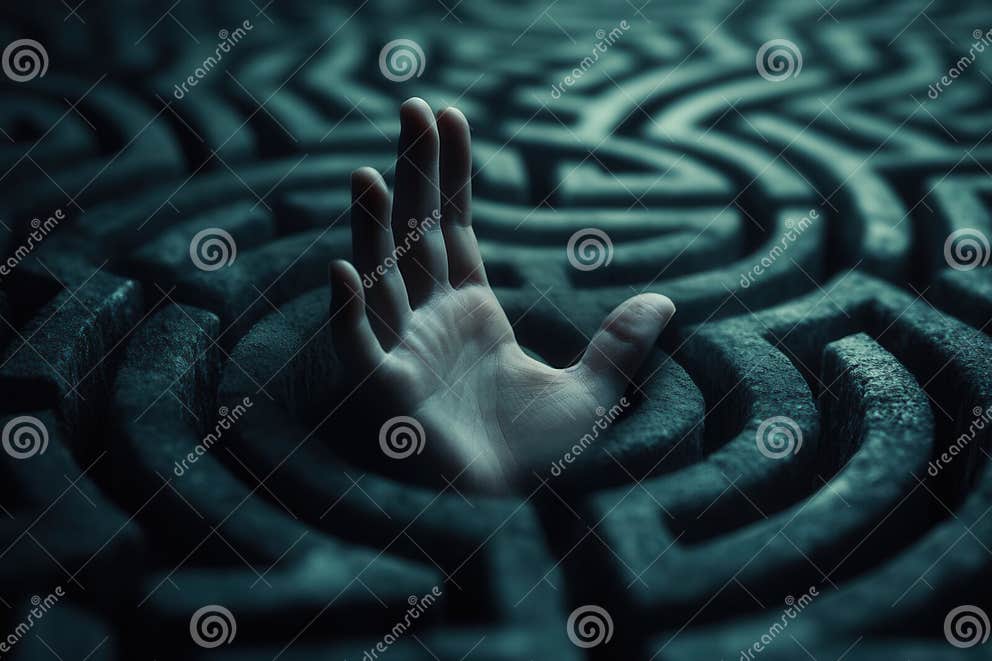 Hand Asking for Help Emerging from Labyrinth Stock Illustration ...