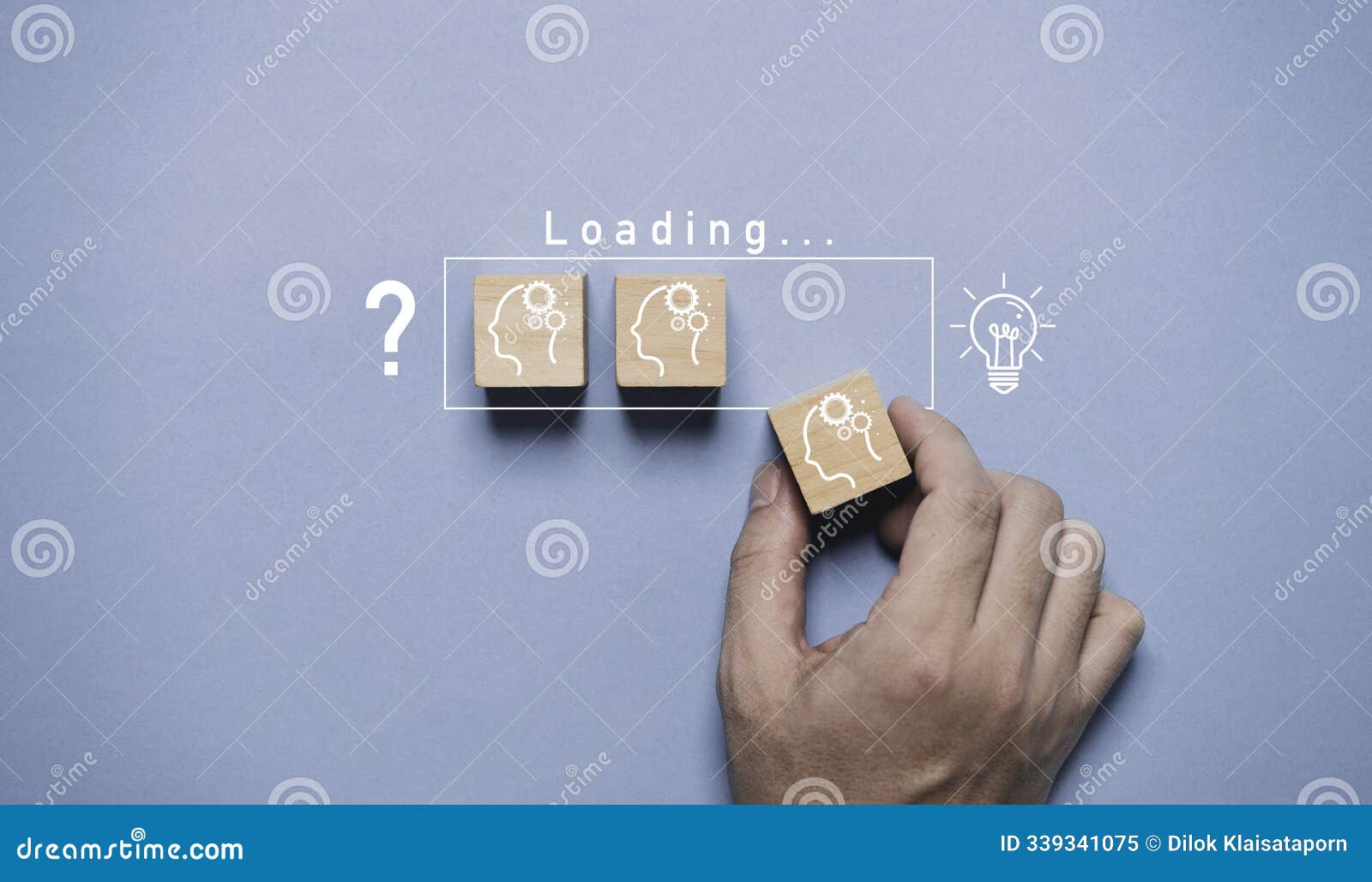 Hand Assemble Human Thinking Icon To Loading Bar from Question Mark To ...