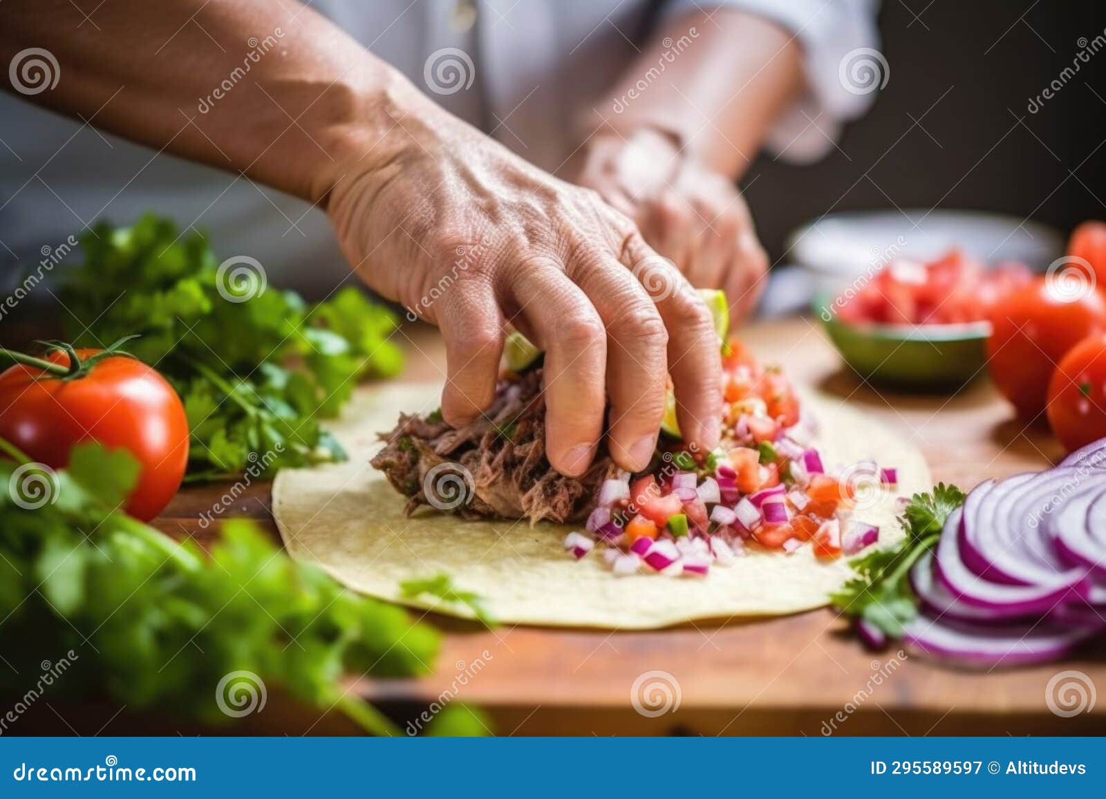 Hand Assembling a Traditional Mexican Street Taco Stock Image - Image ...