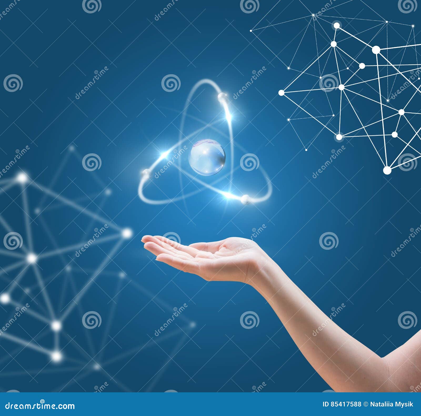 Hand with the atom image. stock illustration. Illustration of business ...