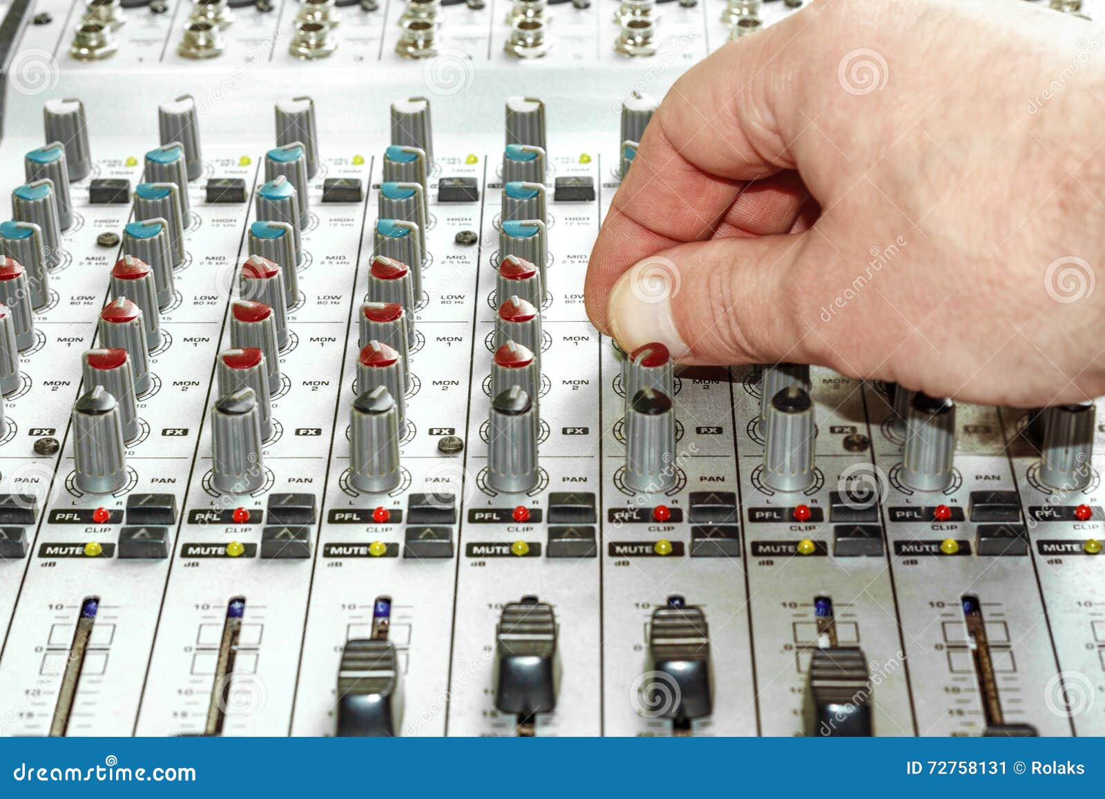 Hand and audio mixer stock image. Image of frequency - 72758131
