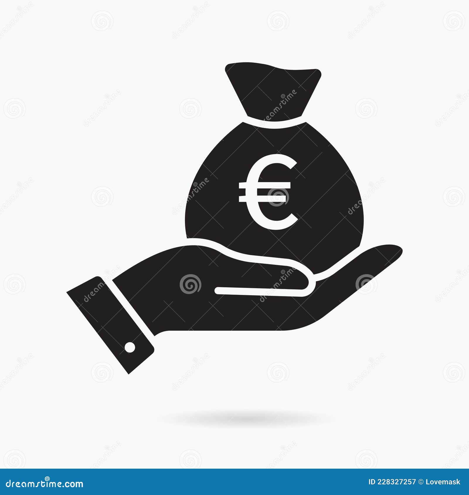Hand and a Bag of Euros Icon on White Background. Vector Illustration ...