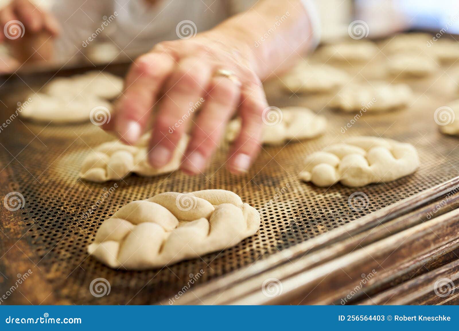Hand of a Baker Baking Yeast Plaited Bread on a Tray Stock Image ...