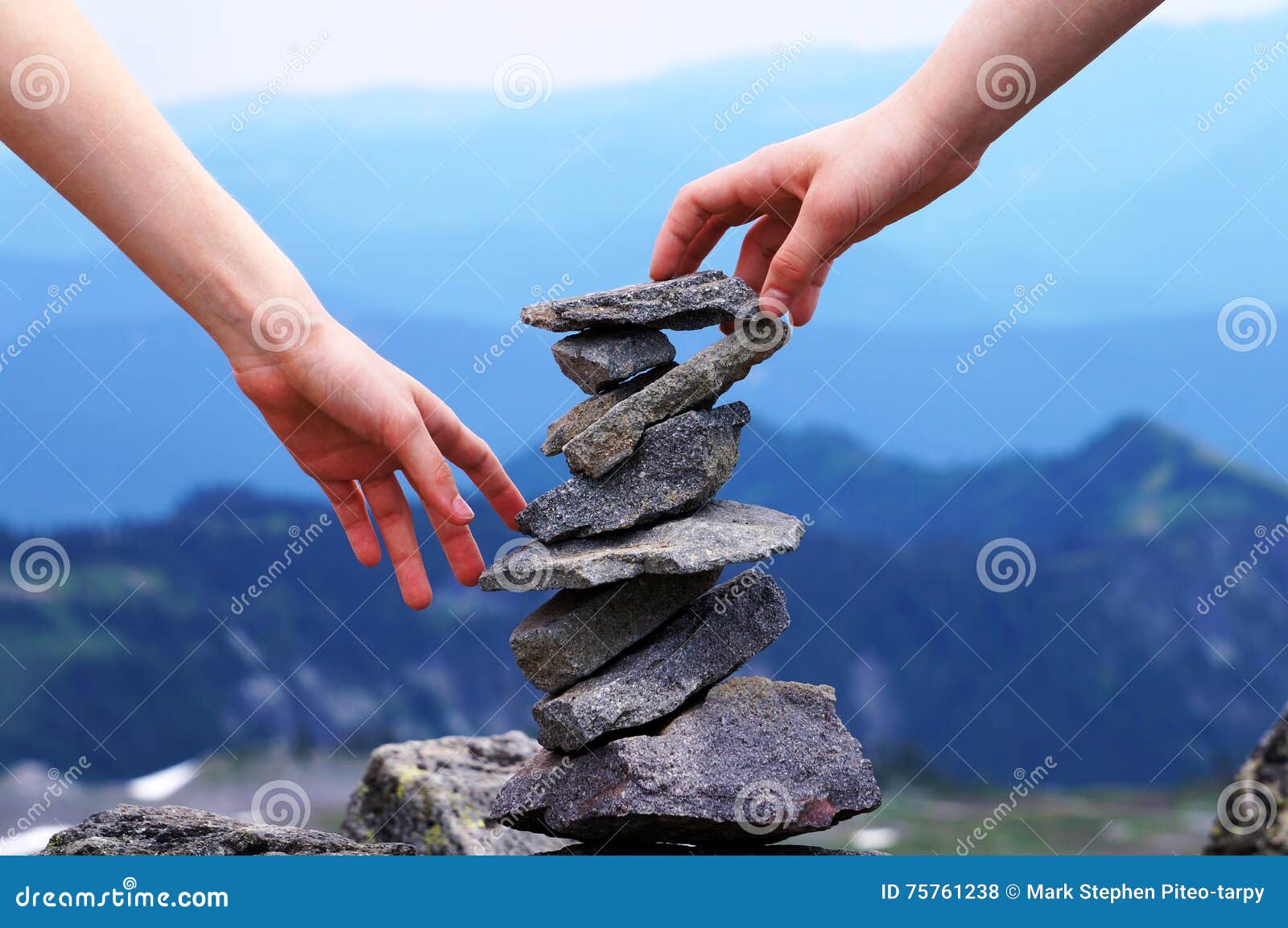 Hand Balanced Rock Tower, Mountain Background Royalty-Free Stock Image ...