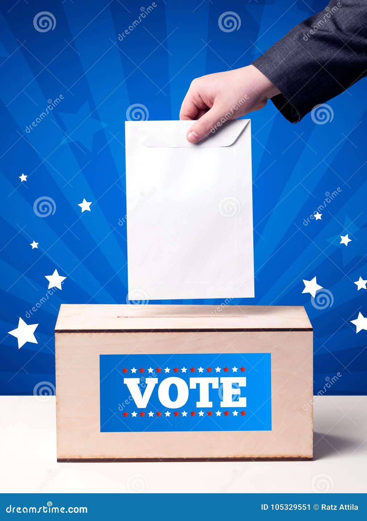 Hand with Ballot and Wooden Box Stock Image - Image of democracy, blue ...