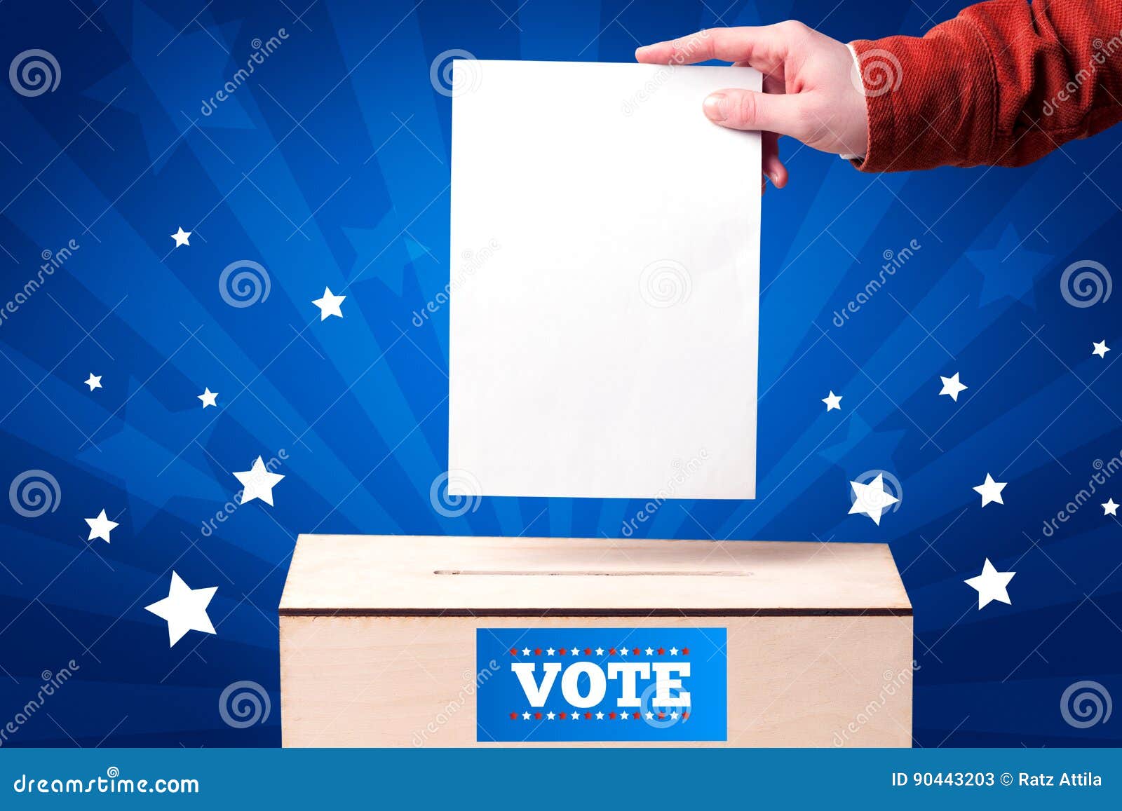 Hand with Ballot and Wooden Box Stock Image - Image of government ...