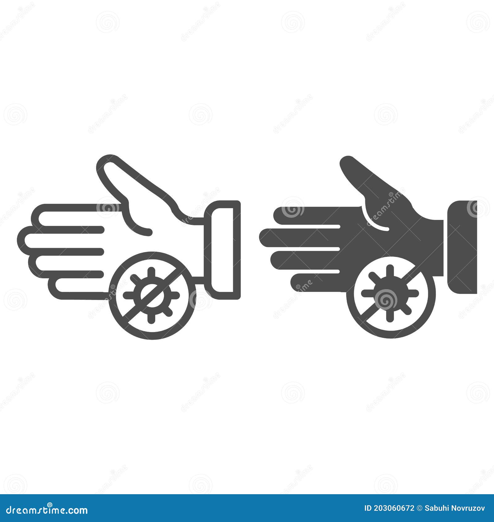 Hand and Ban Virus Line and Solid Icon, Hygiene Routine Concept ...