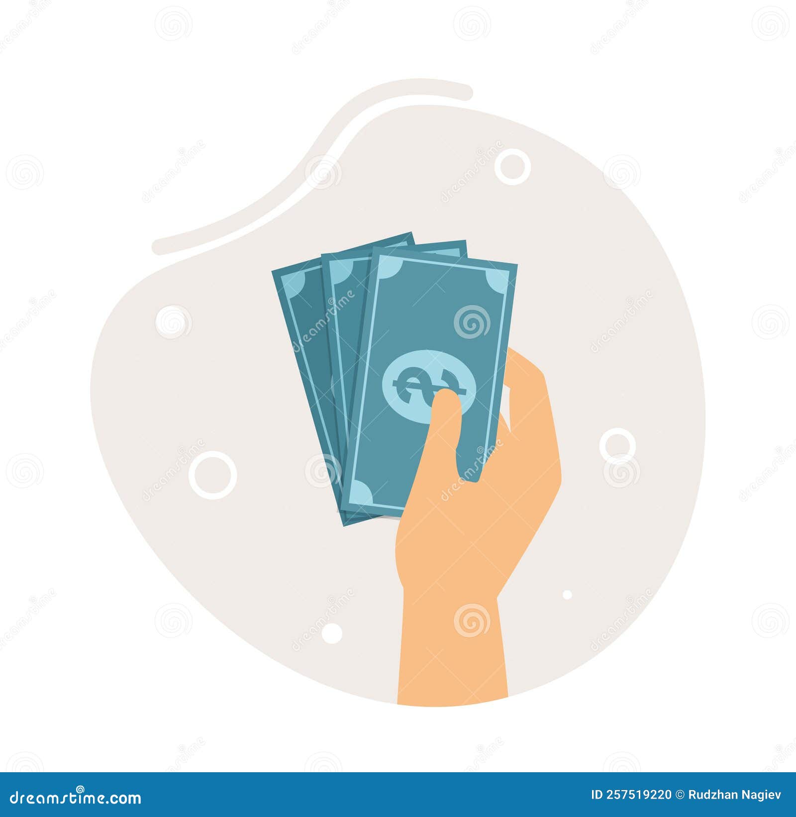 Hand with banknotes stock vector. Illustration of transfer - 257519220