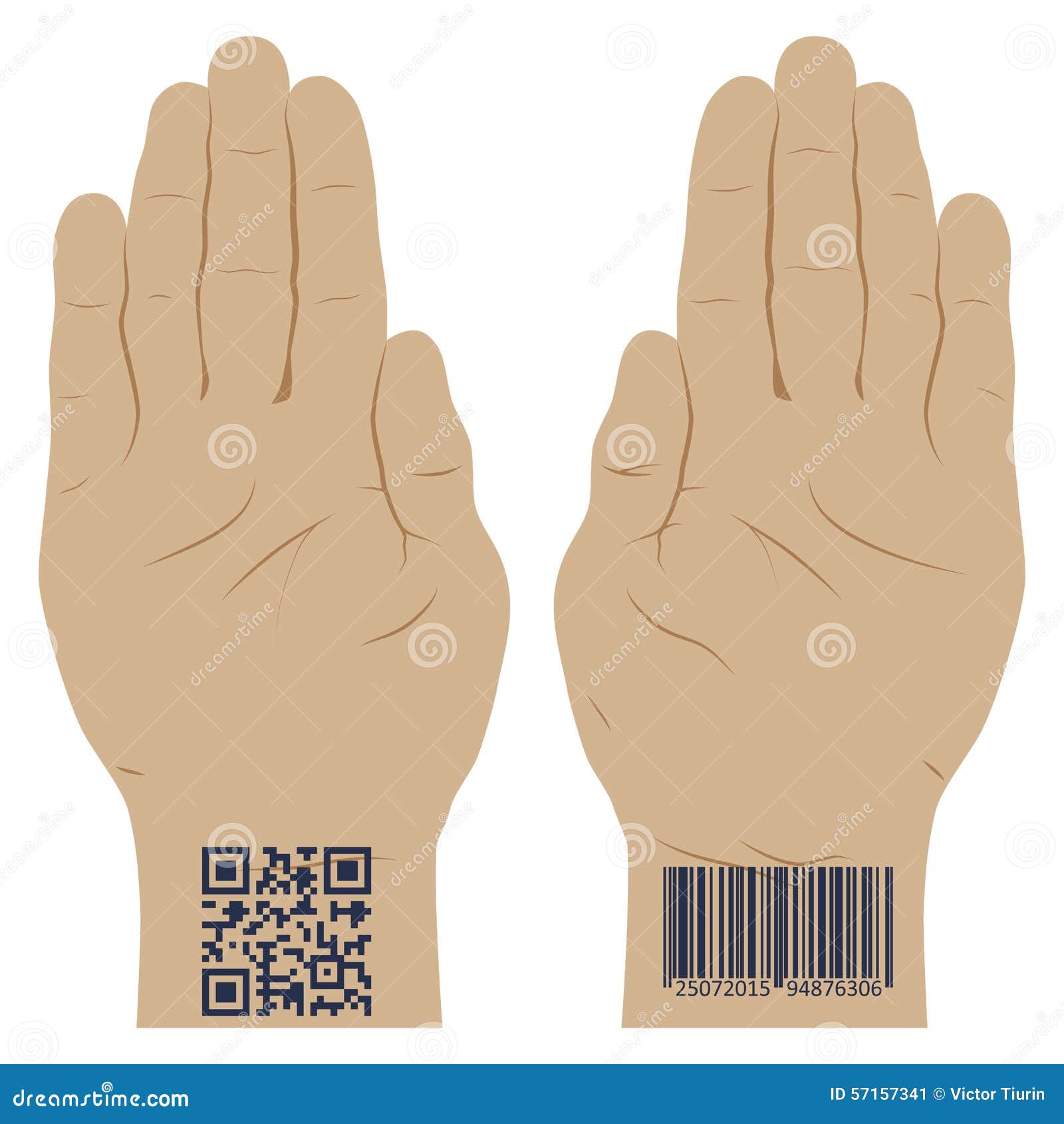 Hand with a bar code. stock vector. Illustration of drawing - 57157341