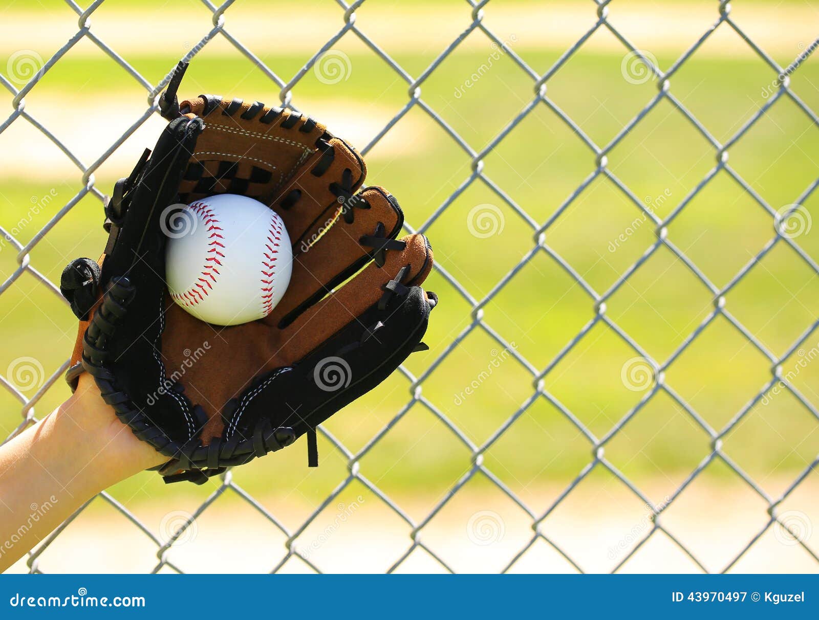 Hand of Baseball Player with Glove and Ball Over Field Stock Image ...