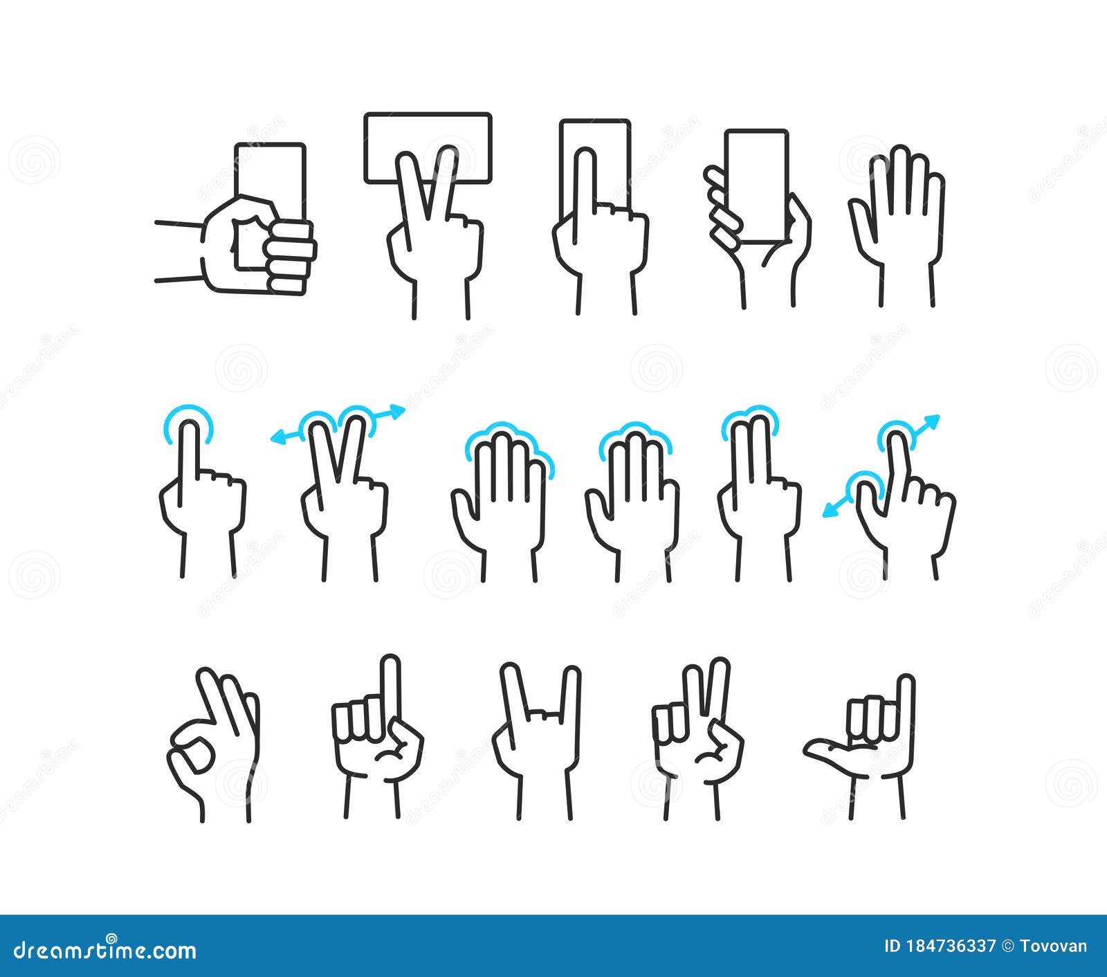 Hand Basic Gestures Using Modern Digital Devices Stock Vector ...