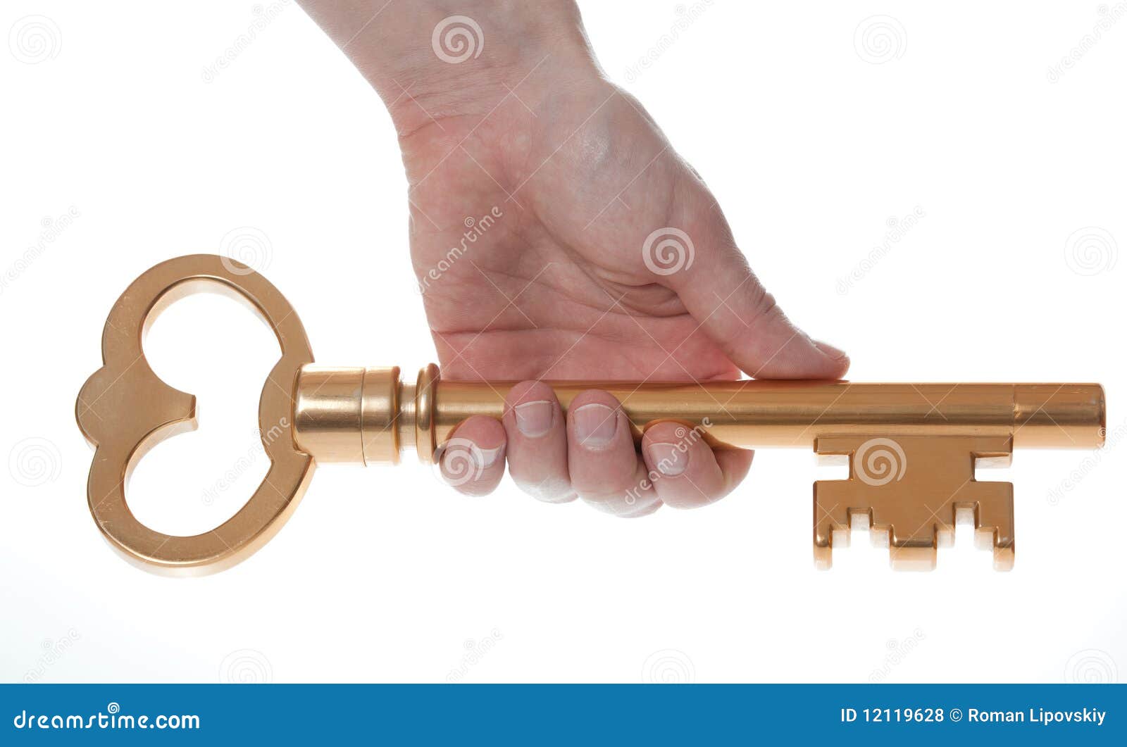 Hand With Big Golden Key Isolated On White Royalty Free Stock Photos ...