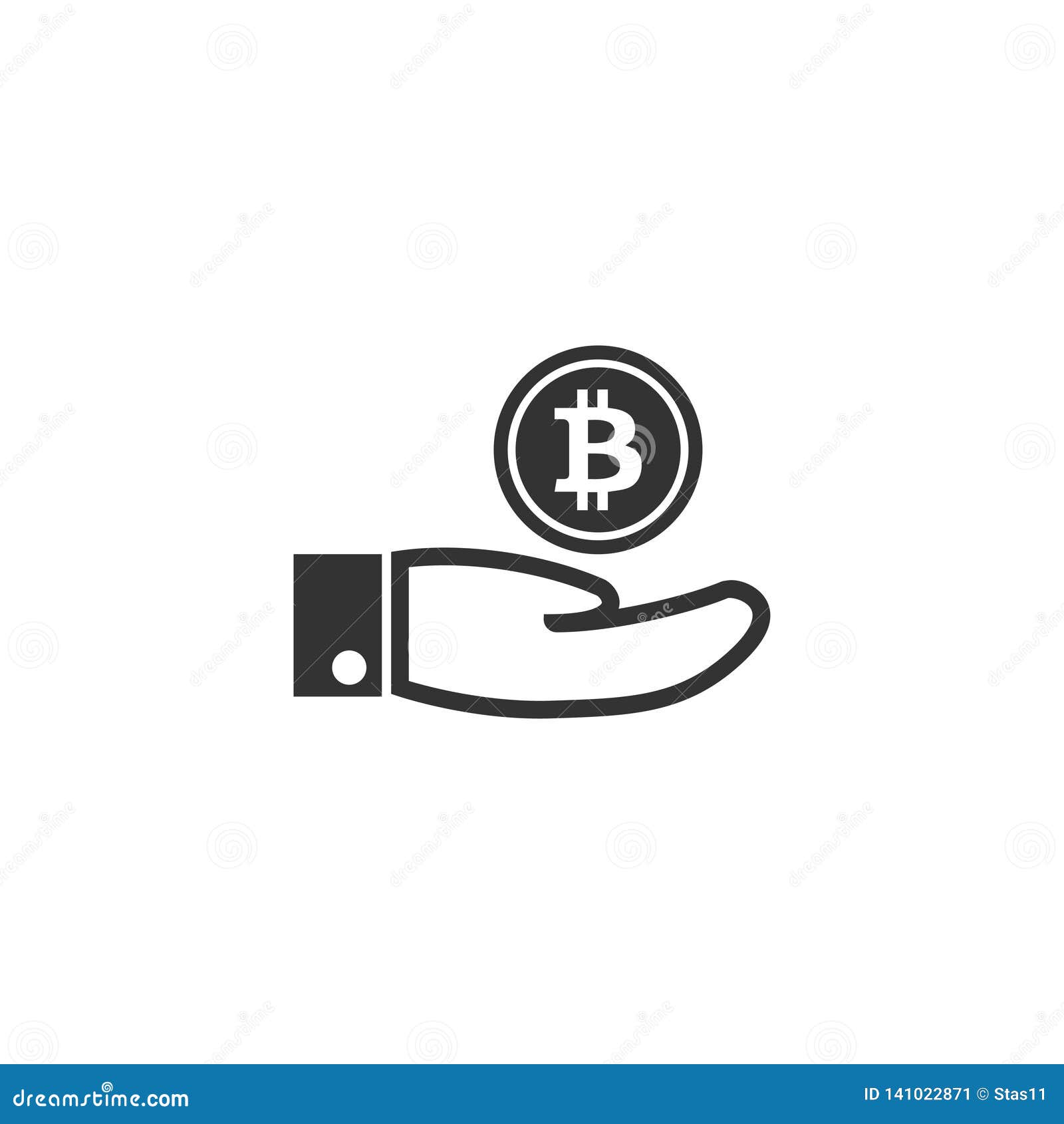 Hand with Bitcoin Icon in Simple Design. Vector Illustration Stock ...