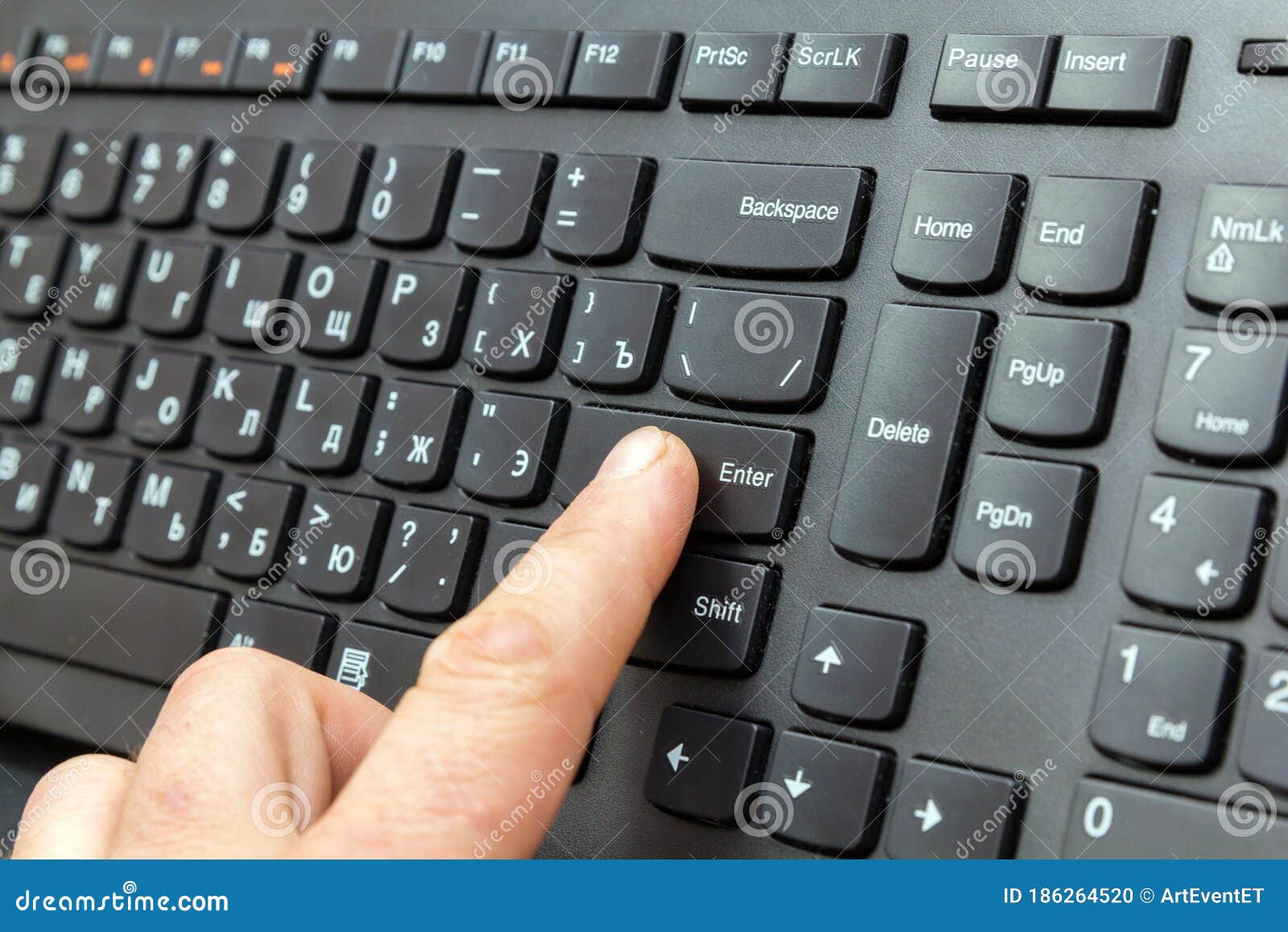 Hand on Black Computer Keyboard Stock Photo - Image of board, commands ...