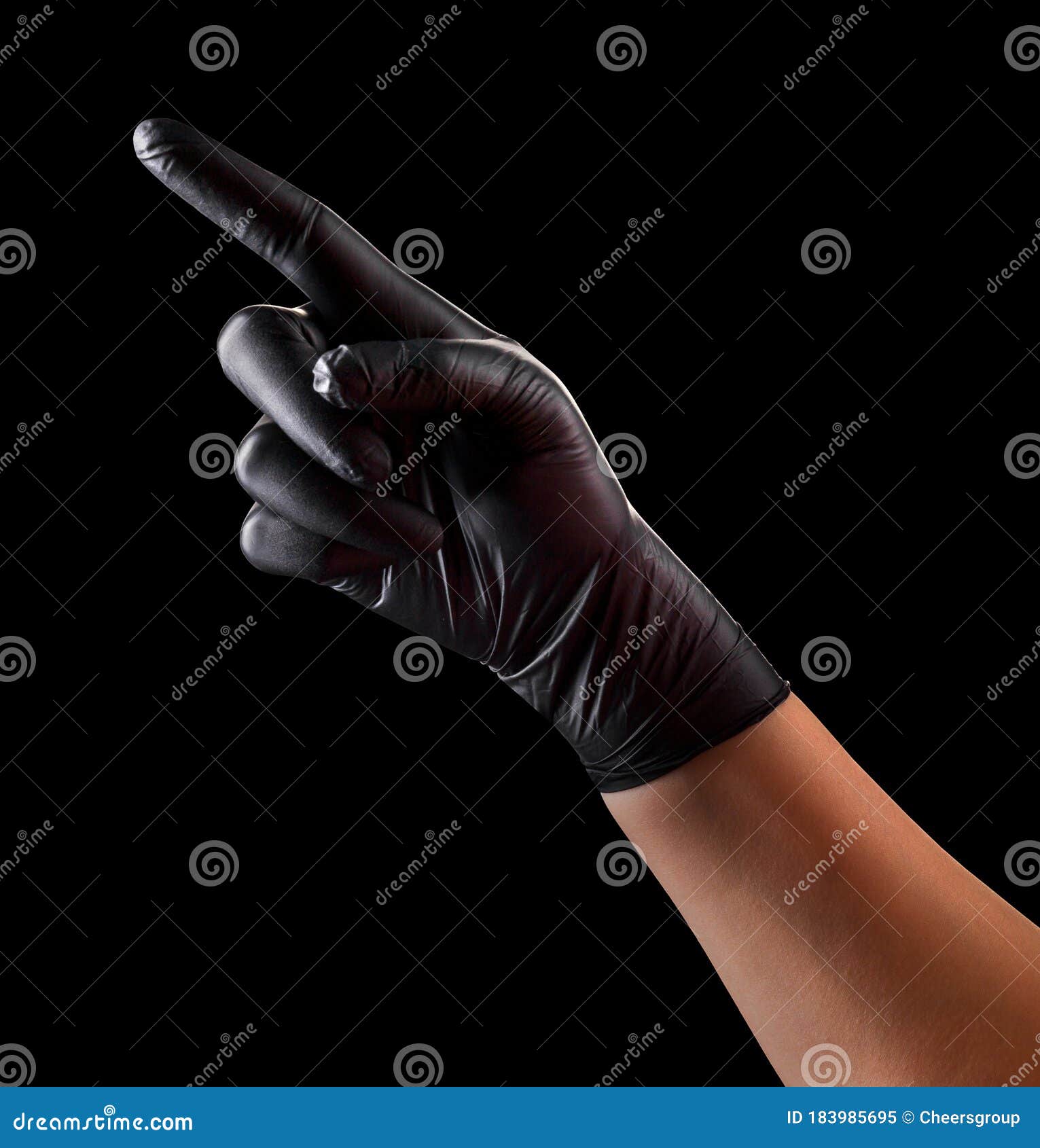 Hand in Black Gloves with Index Finger Pointing or Touching Something ...