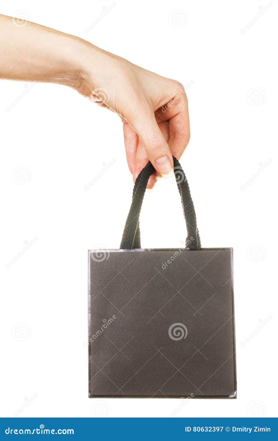 Hand with Black Paper Bag on White Stock Image - Image of background ...