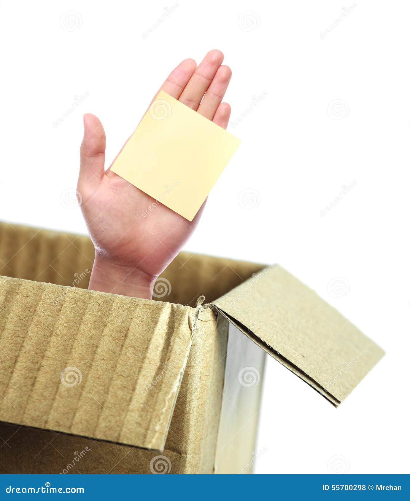 Hand with Blank Sticky Note Out of Box Stock Photo - Image of ...
