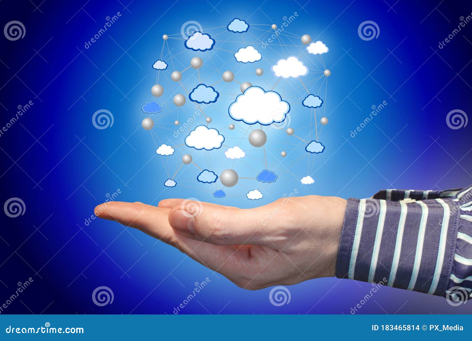 Hand, Blue Background, Cloud Computing Concept Stock Photo - Image of ...