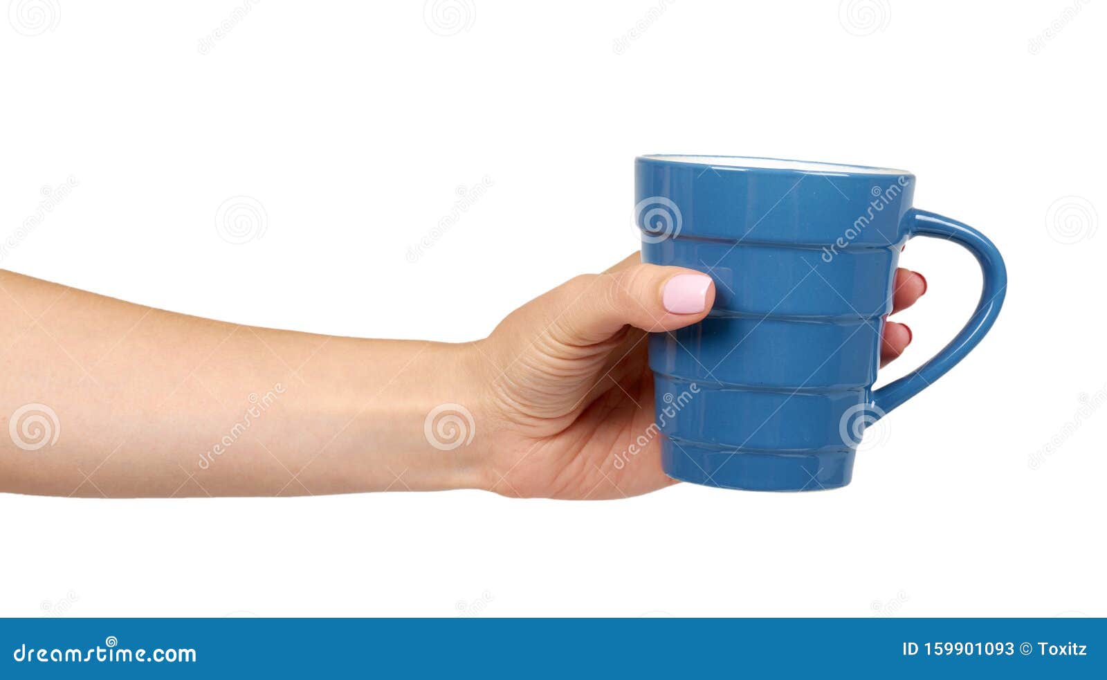 Hand with Blue Ceramic Cup, Mug for Coffee and Tea, Kitchen Pottery ...