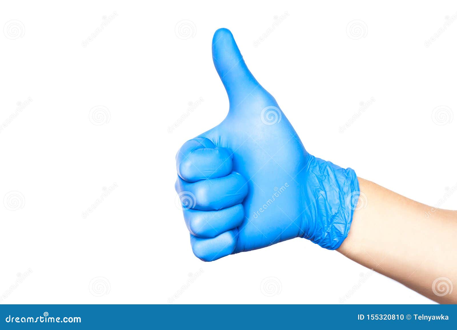 Hand in Blue Glove Isolated on White with Thumb Up Stock Photo - Image ...