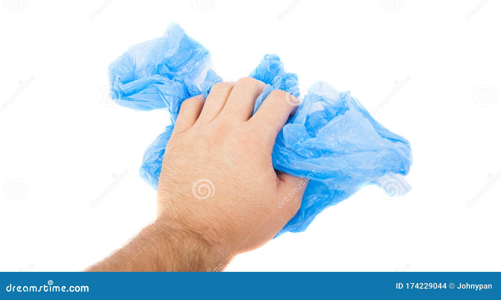 Hand with Blue Plastic Bag Isolated on White Stock Photo - Image of ...