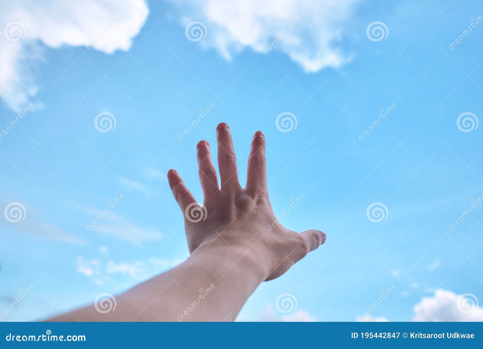 Hand with Blue Sky and Cloud in Background. Stock Image - Image of palm ...
