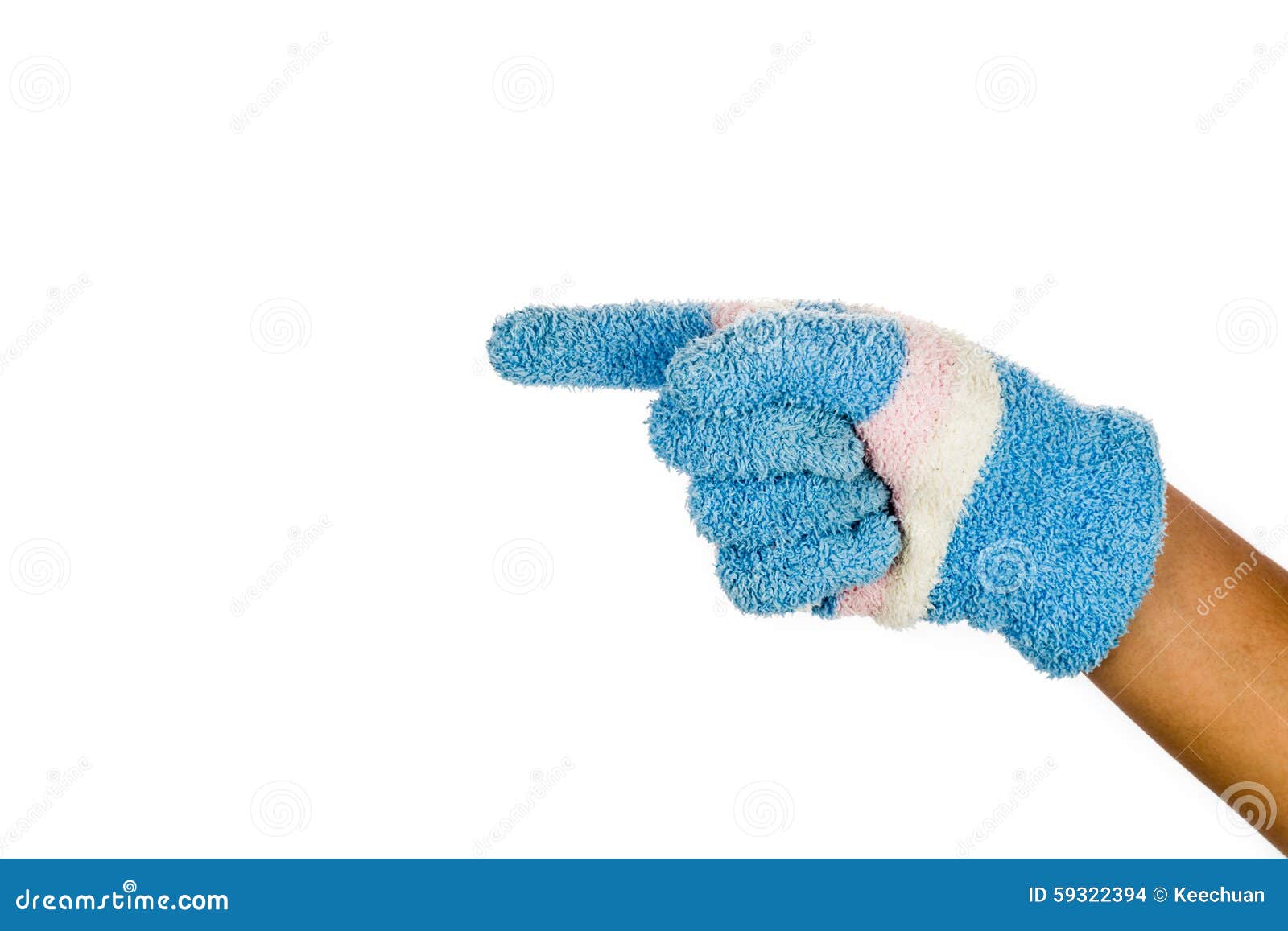 Hand in Blue Winter Glove Pointing Direction Against White Backg Stock ...