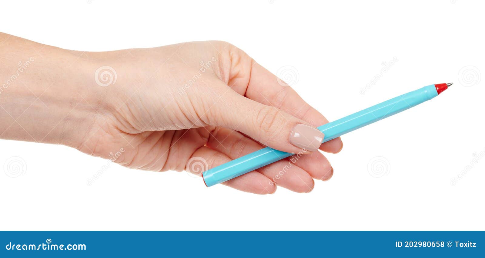Hand with Blue Writing Pen Isolated on White Background Stock Photo ...