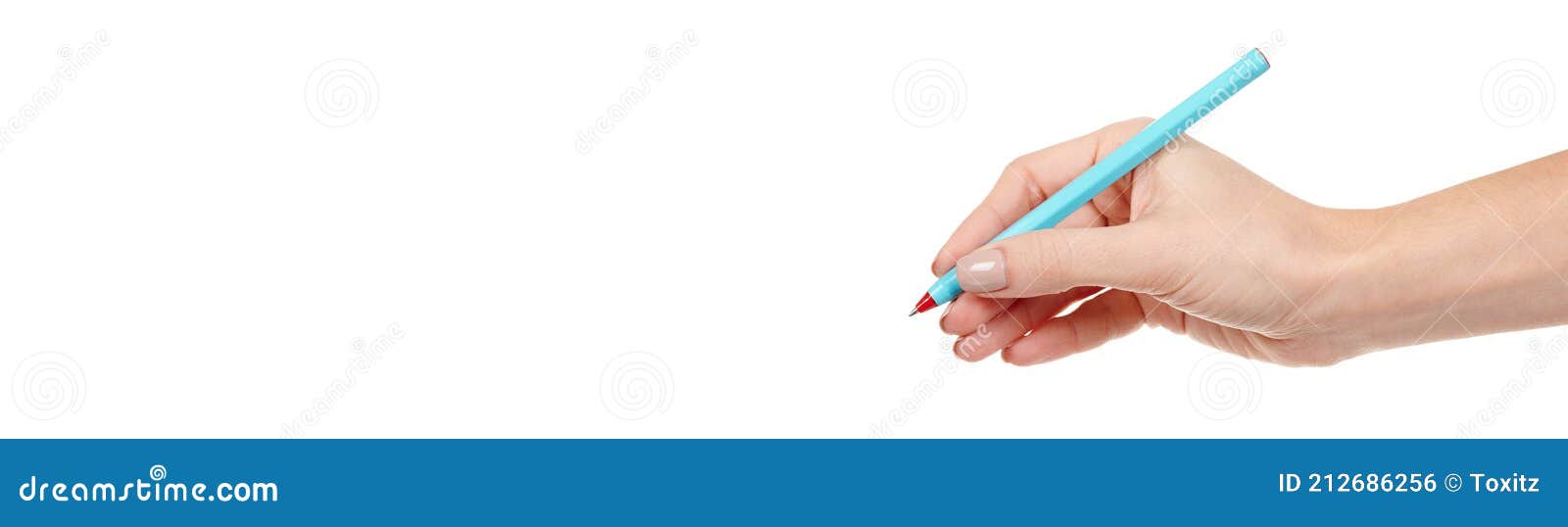 Hand with Blue Writing Pen Isolated on White Background Stock Photo ...