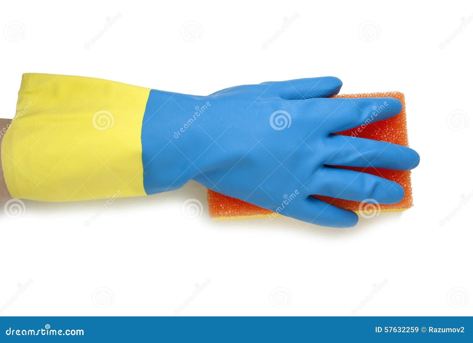 Hand in Blue and Yellow Glove Stock Image - Image of hand, horizontal ...