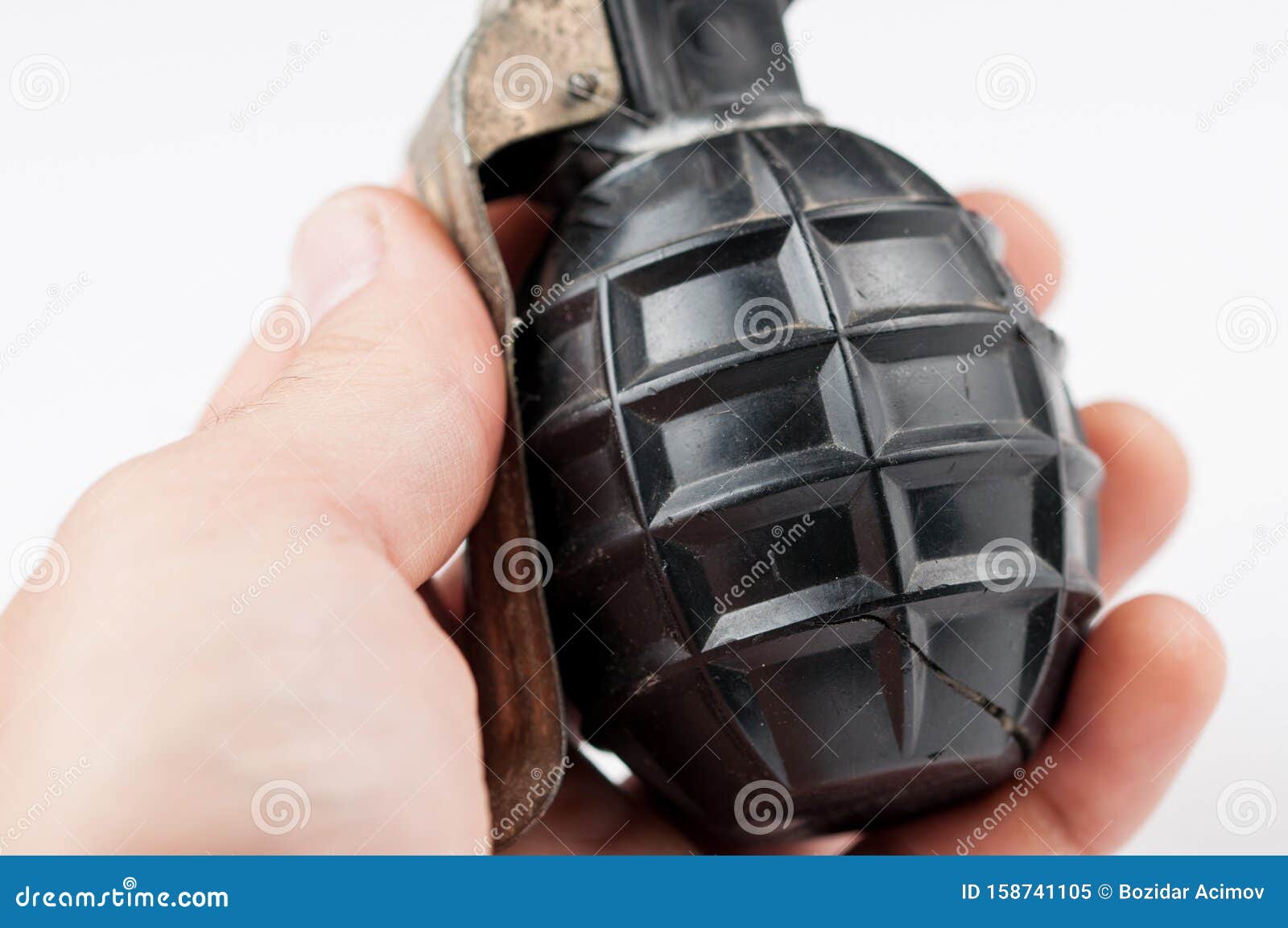 Hand Bomb On White Background.Copy Space Stock Image - Image of gray ...