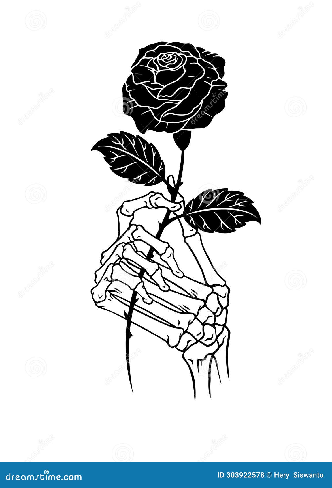 Hand Bone Holding a Black Rose Isolated Stock Vector - Illustration of ...